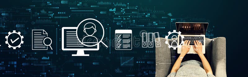 Document Management System Concept with Person Using a Laptop Stock ...