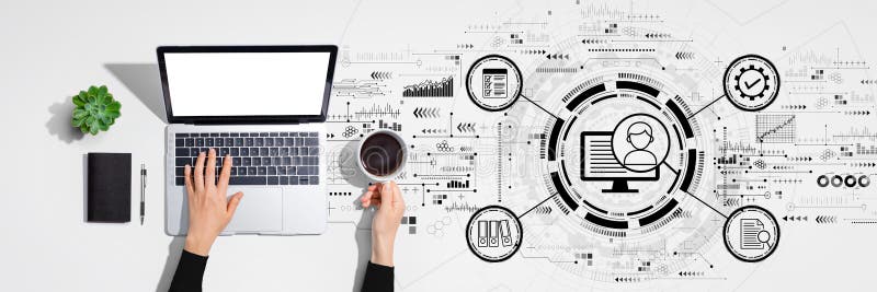 Document Management System Concept with Person Using Laptop Computer ...