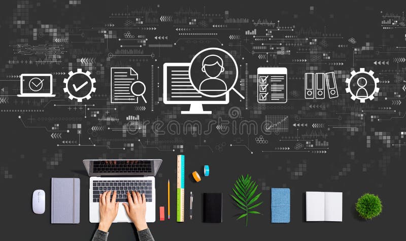 Document Management System Concept with Person Using a Laptop Stock ...