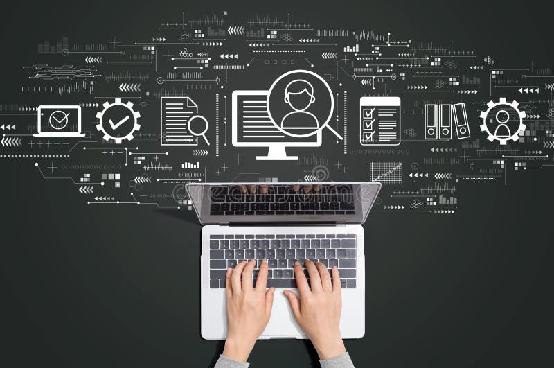 Document Management System Concept with Person Using Laptop Stock Image ...