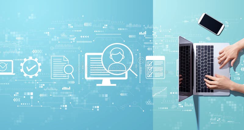 Document Management System Concept with Person Working with Laptop ...