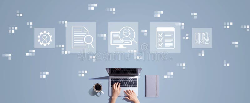 Document Management System Concept with Person Working with Laptop ...