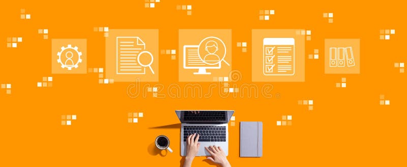 Document Management System Concept with Person Working with Laptop ...