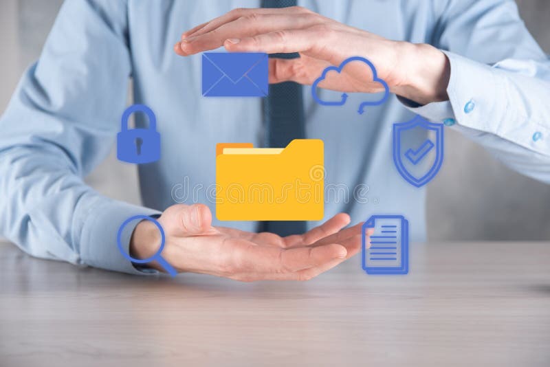 Document Management System DMS .Businessman Hold Folder and Document ...