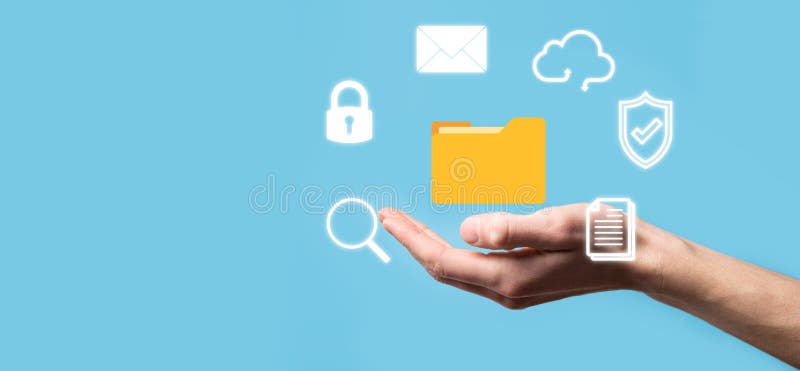 Document Management System DMS .Businessman Hold Folder and Document ...