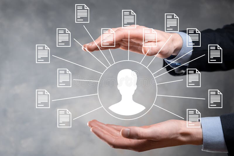 Document Management System DMS .Businessman Hold User and Document Icon ...