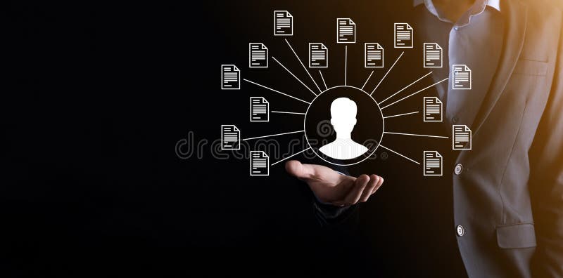 Document Management System DMS .Businessman Hold User and Document Icon ...