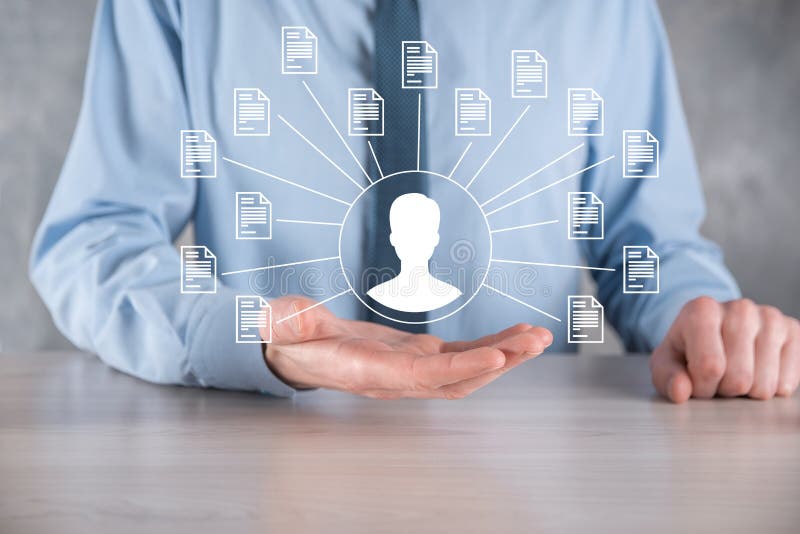 Document Management System DMS .Businessman Hold User and Document Icon ...