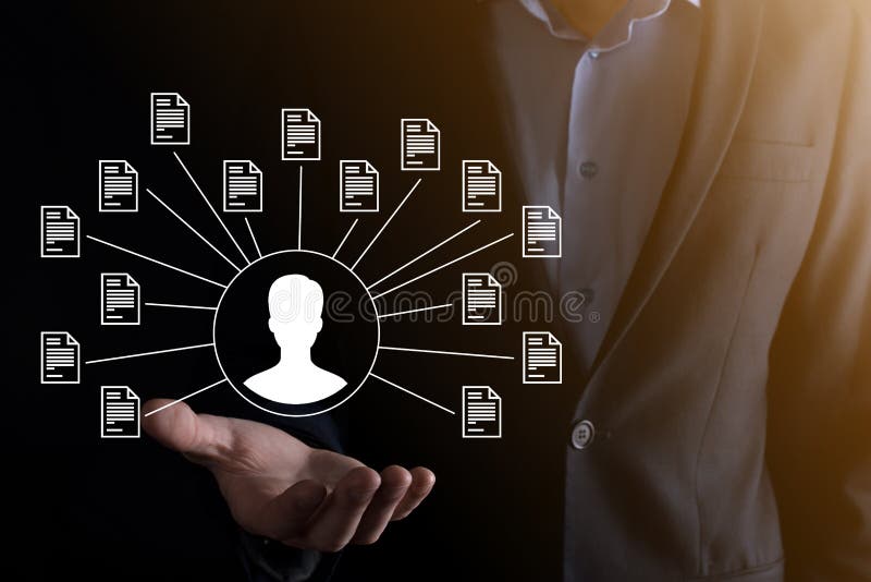 Document Management System DMS .Businessman Hold User and Document Icon ...