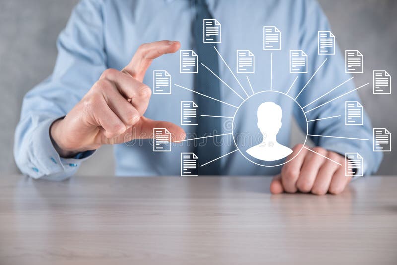 Document Management System DMS .Businessman Hold User and Document Icon ...