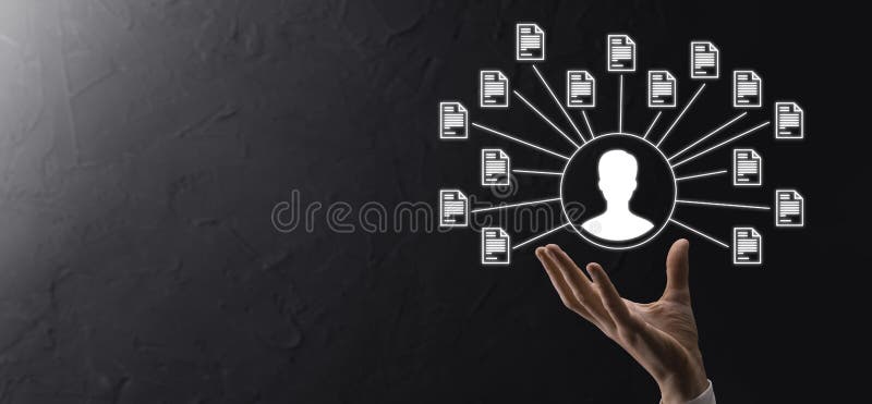 Document Management System DMS .Businessman Hold User and Document Icon ...