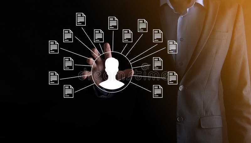 Document Management System DMS .Businessman Hold User and Document Icon ...