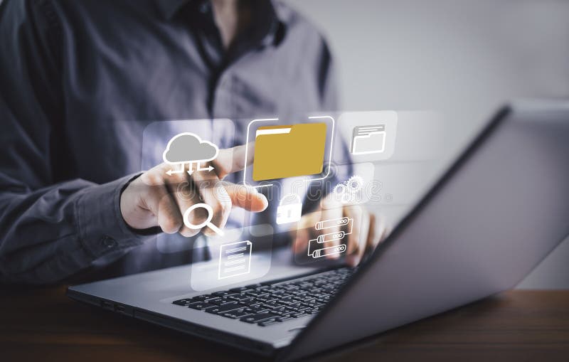 Document Management System DMS, Businessman Pointing Folder Icon To Use ...