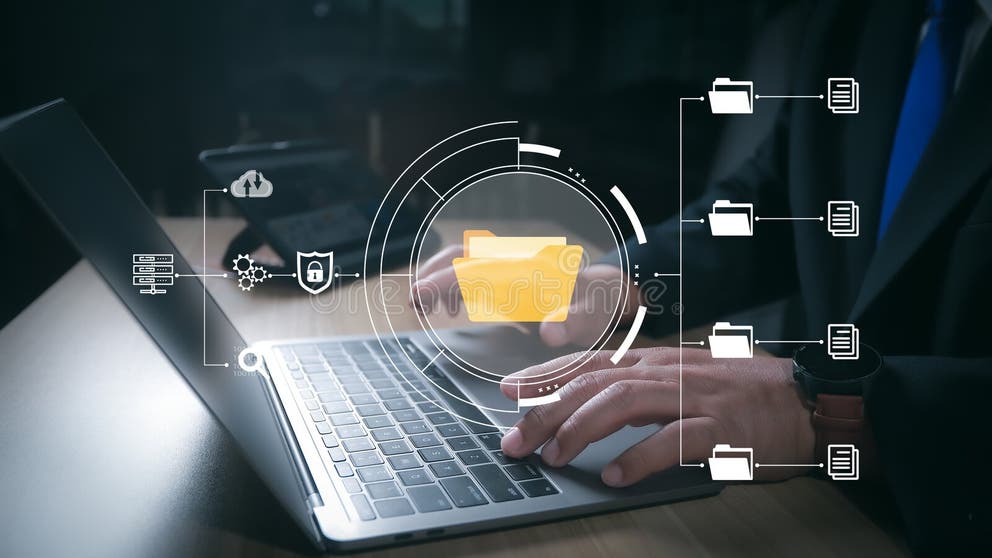 Document Management System DMS, Businessman Using Digital Documents To ...