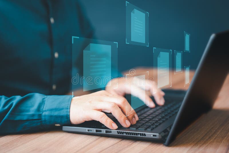 Employee Man Using a Computer Laptop in Office. Stock Photo - Image of ...