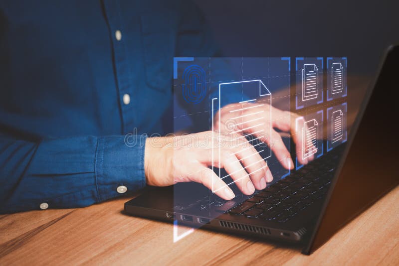 Document Management Concept with Icons on ERP Virtual Screen. Employee ...