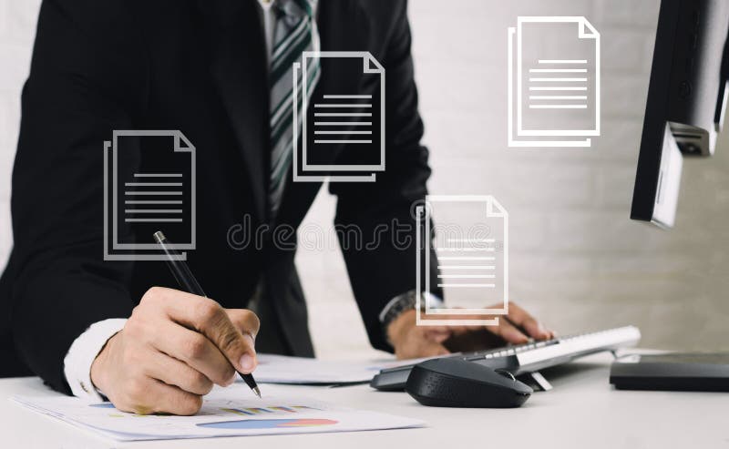 Document Management System DMSconcept Business Men Work on the Table ...