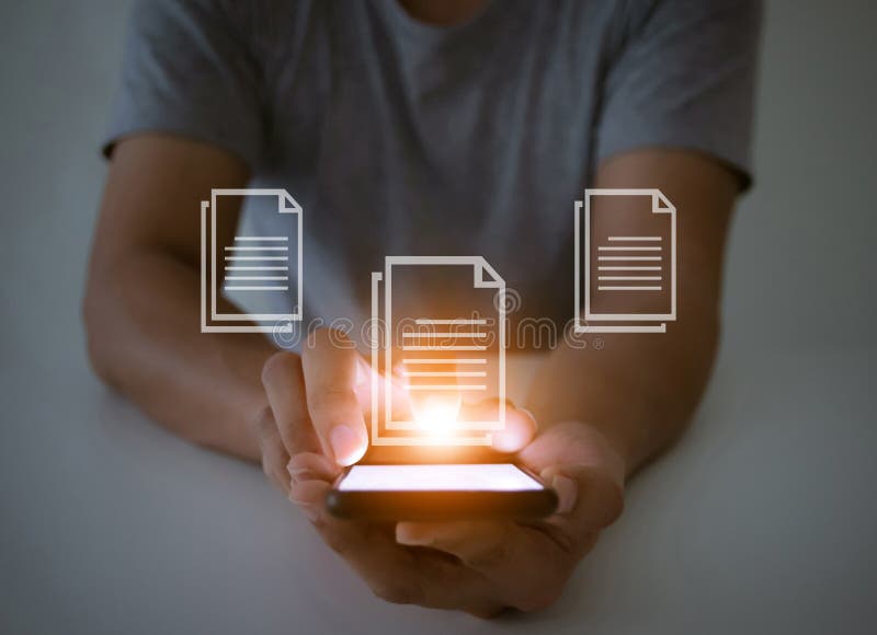 Document Management System DMSconcept a Man with a Smartphone Social ...