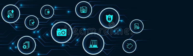 Document Management Vector Illustration. Blue Concept with No People ...