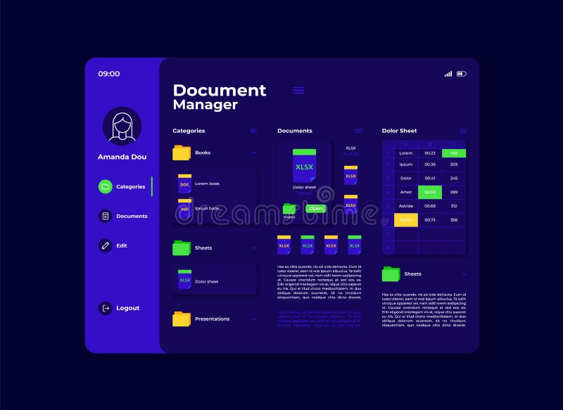Document Manager Tablet Interface Vector Template Stock Vector ...