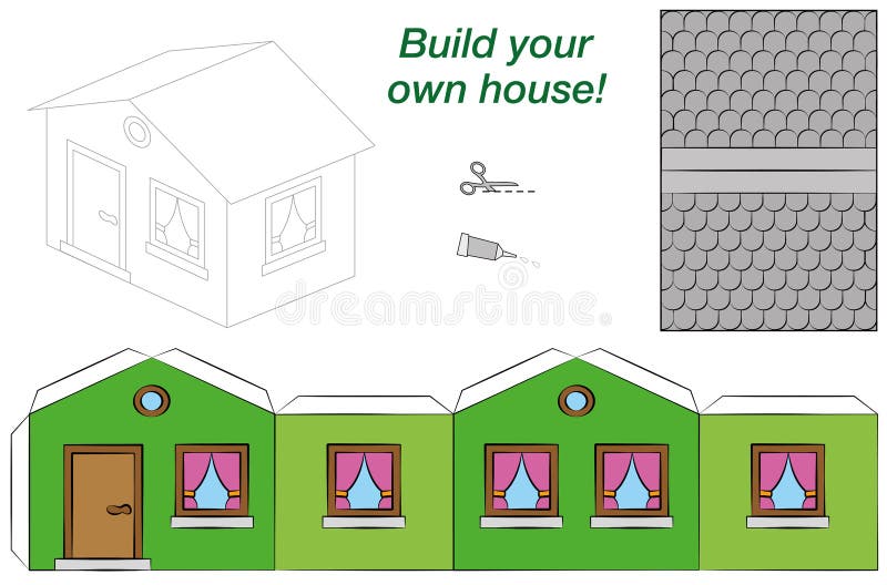 Papieren Huis Model Template Groen Vector Illustratie - Illustration of ...