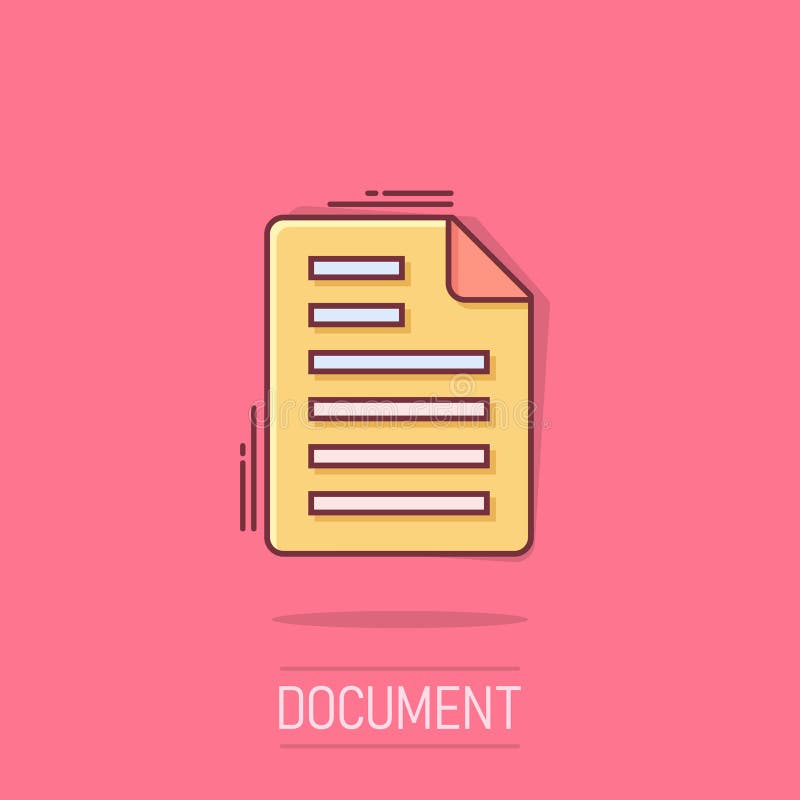Document Note Icon in Comic Style. Paper Sheet Cartoon Vector ...