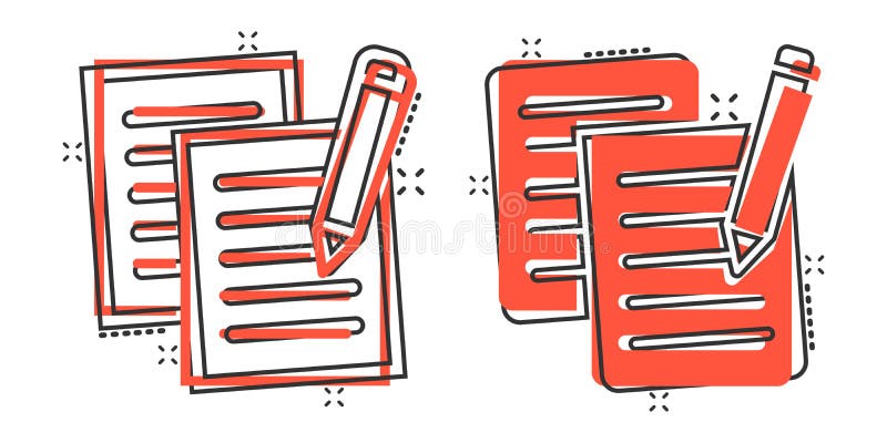 Document Note with Pen Icon in Comic Style. Paper Sheet Pencil Cartoon ...