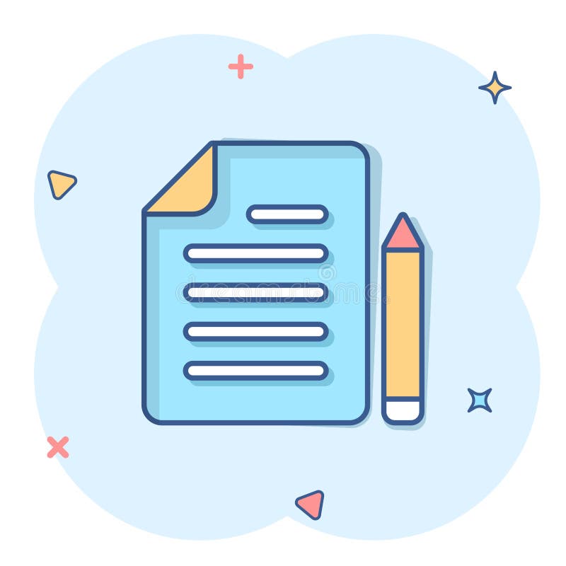 Document Note with Pen Icon in Comic Style. Paper Sheet Pencil Cartoon ...