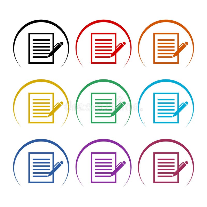 Document Note with Pen Icon in Flat Style, Color Set Stock Vector ...
