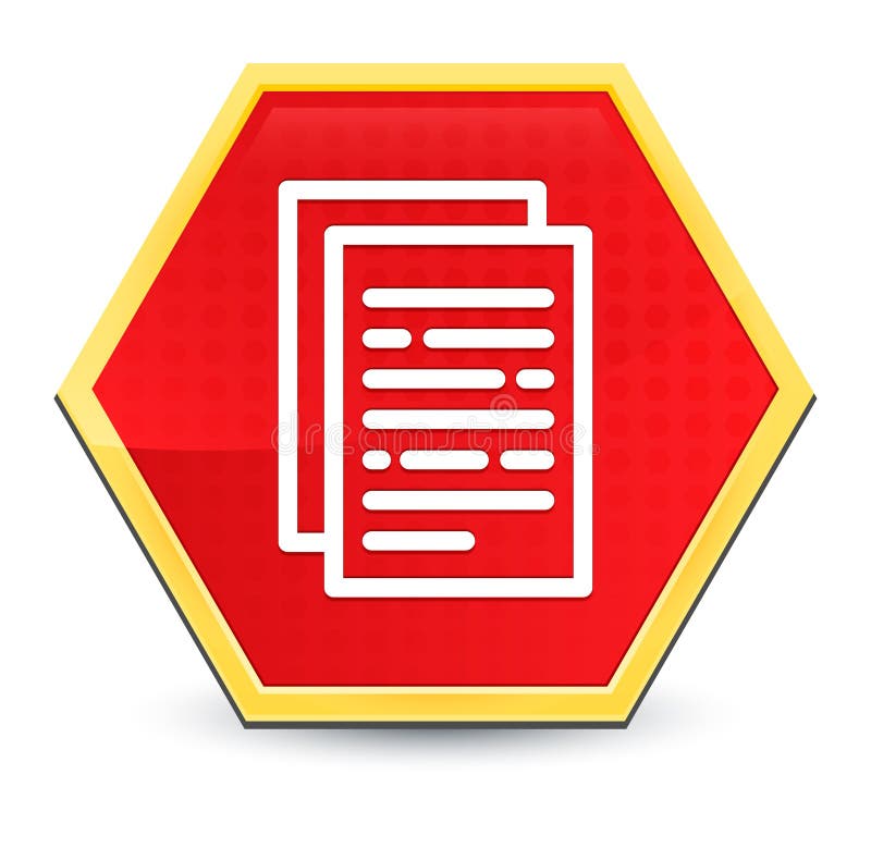 Document Pages Icon Abstract Red Hexagon Button Bright Yellow Frame ...
