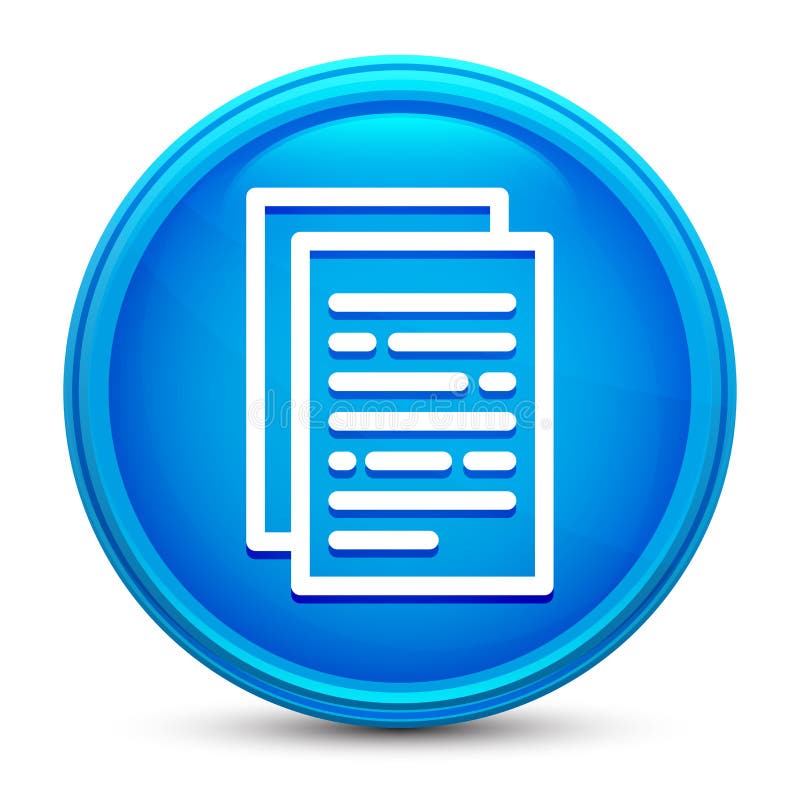 Document Pages Icon Glass Shiny Blue Round Button Isolated Design ...