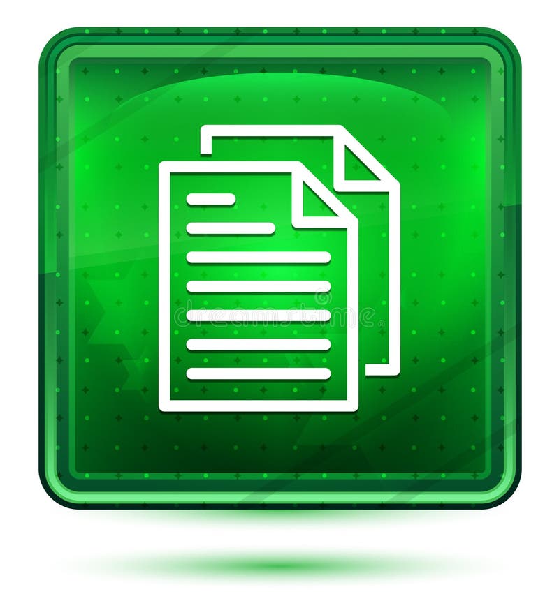 Document Pages Icon Neon Light Green Square Button Stock Illustration ...