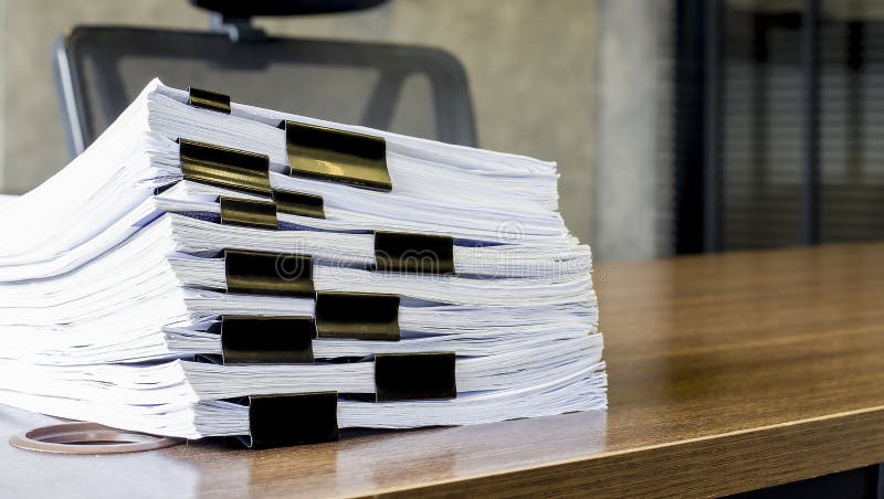 Document, Paper, File.Piles of Papers Placed on a Dark Wooden Table ...