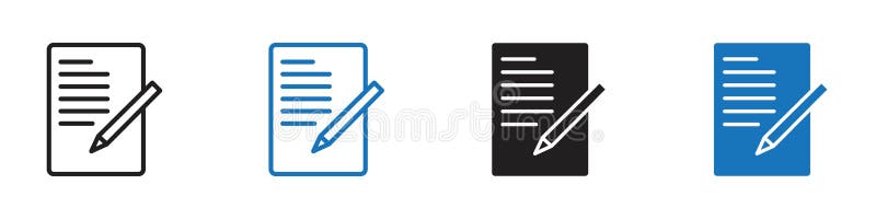 Document with Pen Icon Linear Graphics Set Vector in Black Stock ...