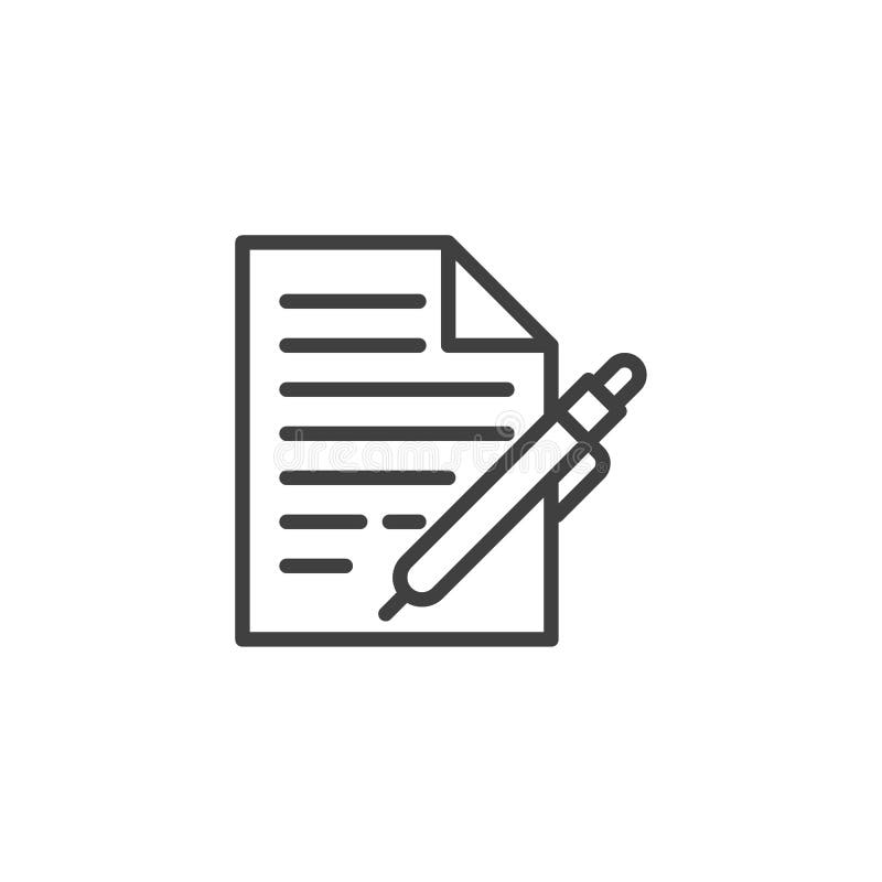 Document with Pen Line Icon Stock Vector - Illustration of paper, file ...