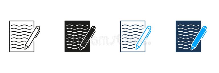 Document and Pen Line and Solid Icon Set. Writing, Note-Taking, and ...