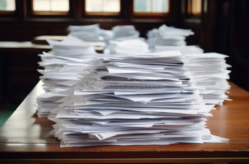 Document Pile on Office Desk, Stack of Business Paper on the Table with ...