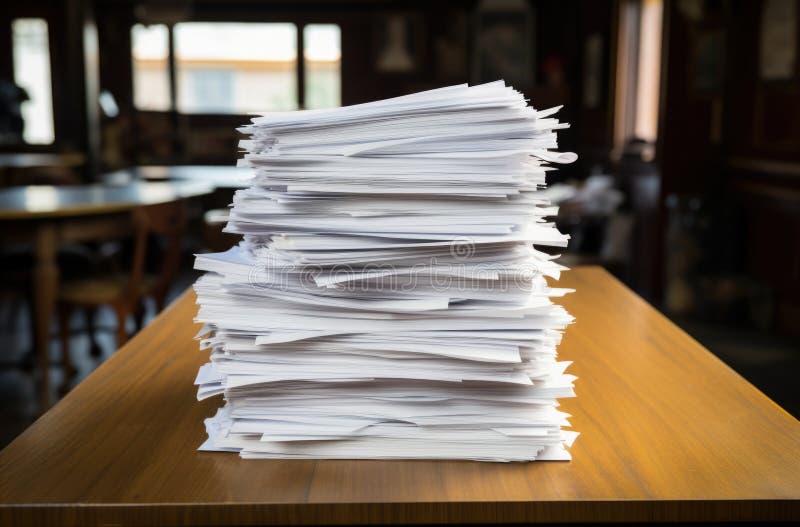 Document Pile on Office Desk, Stack of Business Paper on the Table with ...
