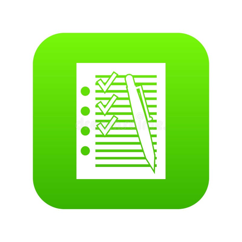 Document with Plan and Pen Icon Digital Green Stock Vector ...