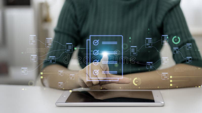 Document Planning and Digital Form Checklist by Laptop Computer, with a ...