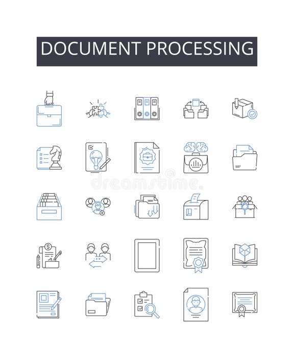 Document Processing Line Icons Collection. Report Analysis, File ...