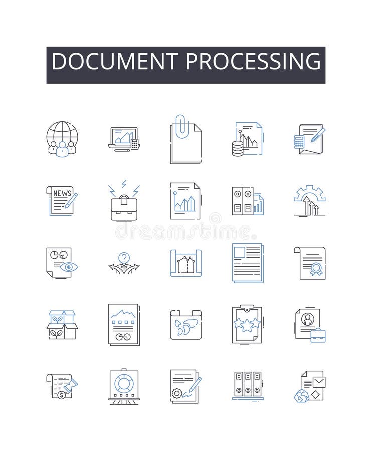 Document Processing Line Icons Collection. Report Analysis, File ...