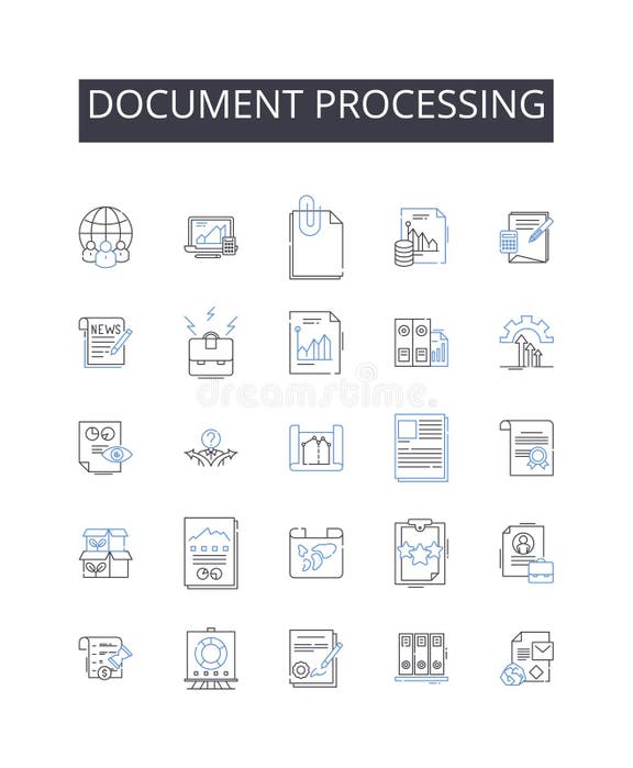 Document Processing Line Icons Collection. Report Analysis, File ...