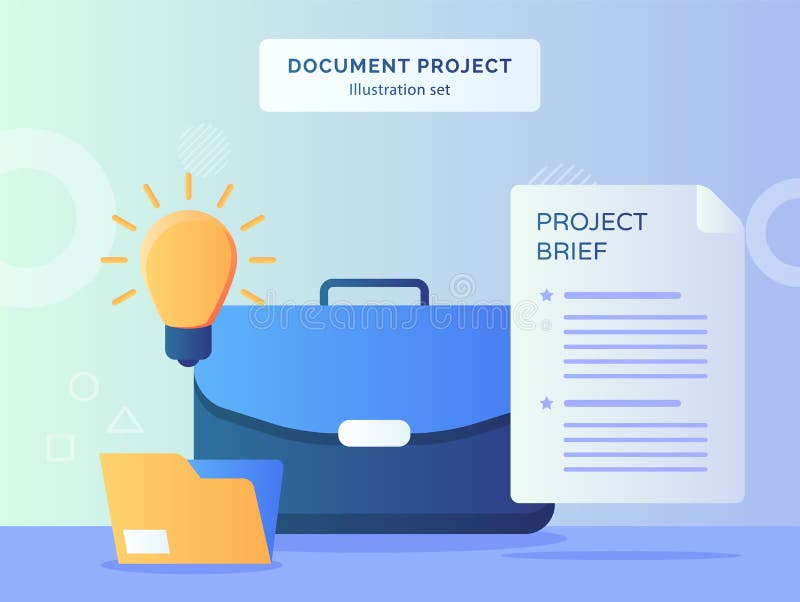 Document Project Illustration Set Executive Leather Suitcase Nearby ...