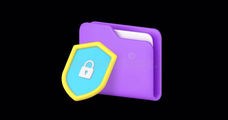 Document Protection File Folder Shield Lock 3d Animation with Alpha ...