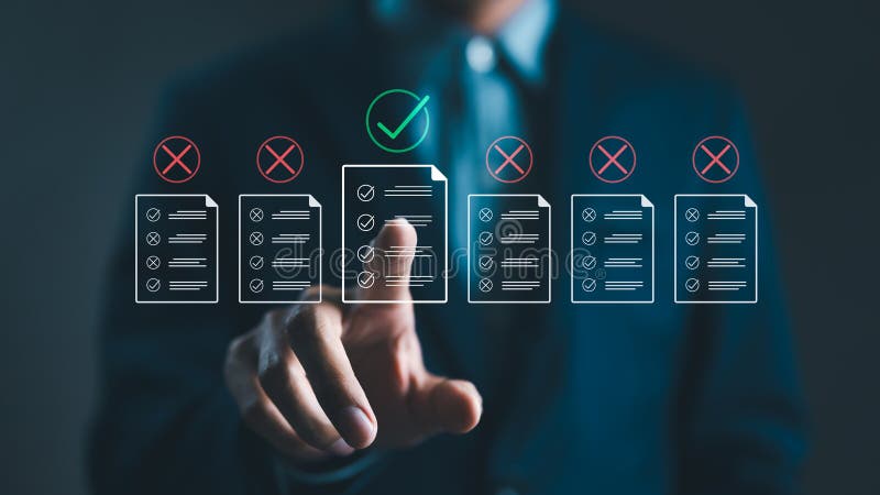 Document Quality Control Concept. Businessman Touching Document Approve ...