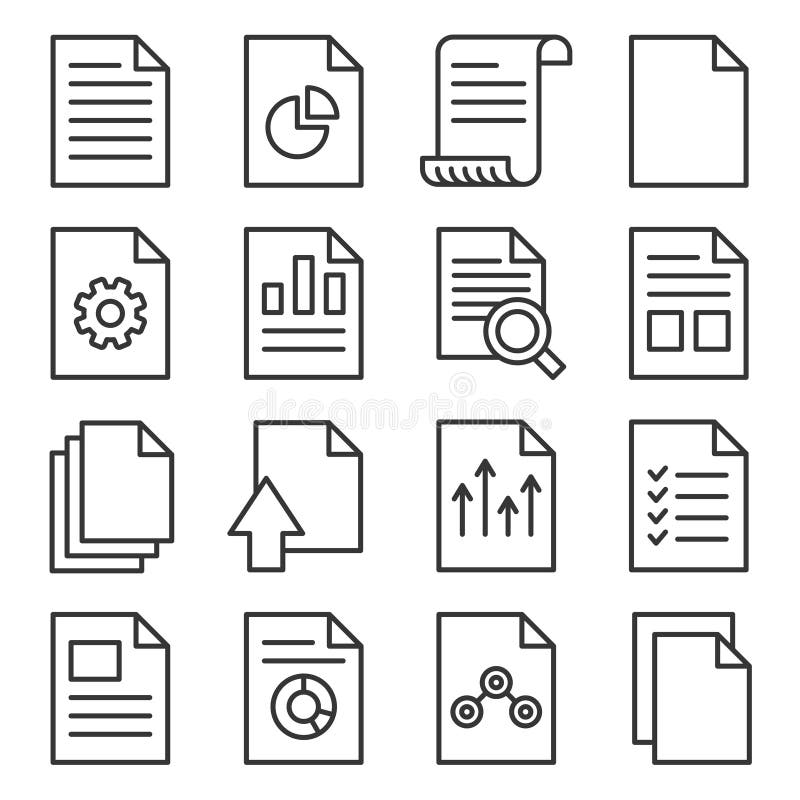 Document Report Related Icons Set on White Background. Line Style ...