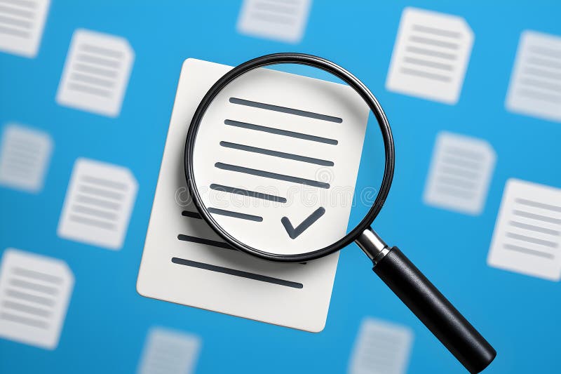 Document Review Checklist with Magnifying Glass for Audit Compliance ...