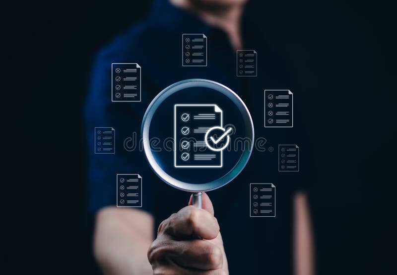 Document Review Process with Checklist, Magnifying Glass, and Receipts ...