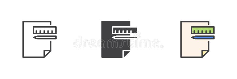 Document with Ruler and Pencil Icon Set Pack Line, Solid, Filled ...